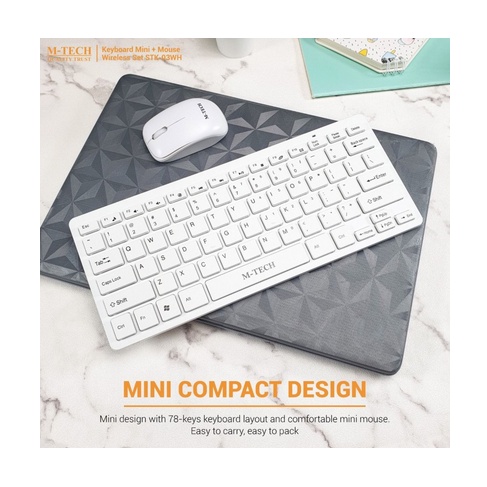 Jual Keyboard mouse Wireless M tech Mini Slim STK 03 - Putih | Shopee ...