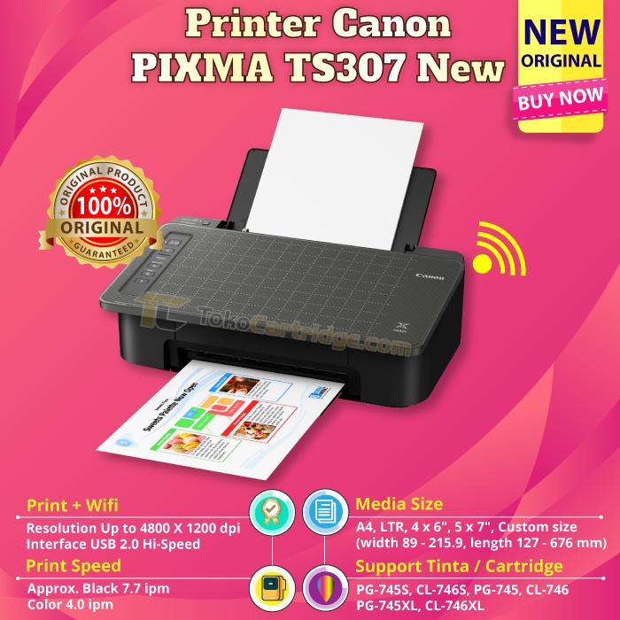 Jual Printer Inkjet Canon PIXMA TS307 TS 307 TS-307 Print Copy Wireless ...