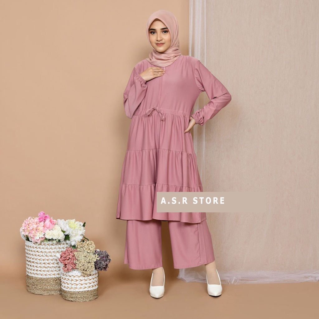 Jual ONE SET MUSLIM MODERN 2IN1// LONG TUNIK SETELAN CELANA MODEL ...