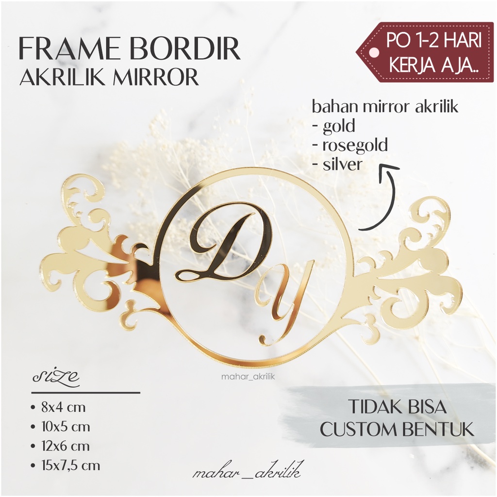 Jual Frame Bordir Inisial Nama Akrilik Mirror Gold/Rosegold/Silver ...