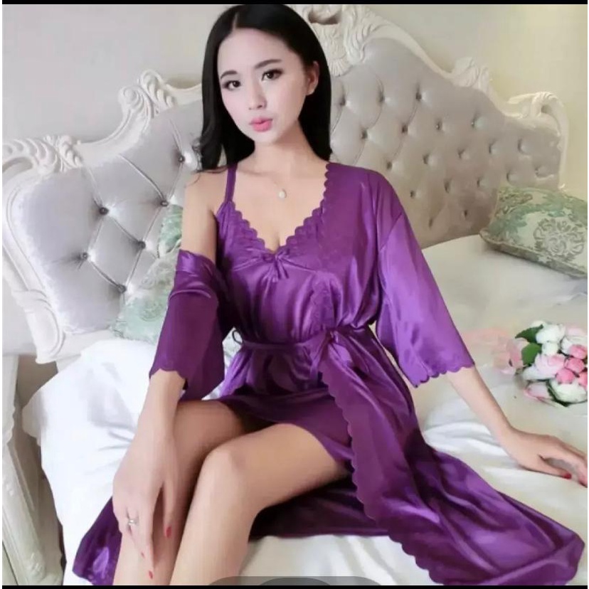 Jual Baju Tidur Kimono Linggerie Sexi 2in1 Jumbo Satin Import Shopee
