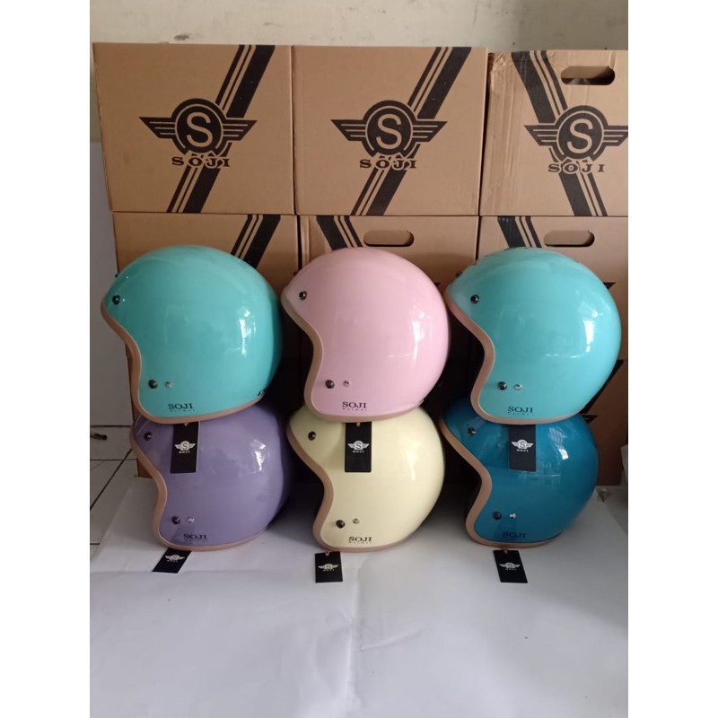 Jual helm bogo retro klasik warna pastel kekinian ungu pink cream biru ...