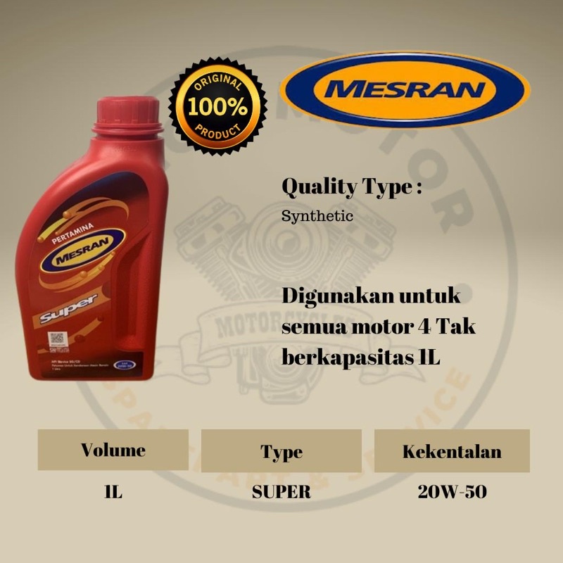 Jual OLI MESRAN SUPER 1L SAE 20W-50 | 100% ORIGINAL (200% DUIT LO BALIK ...