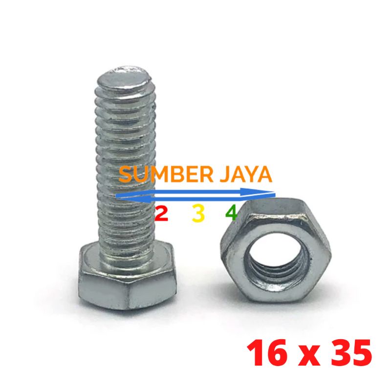 Jual Baut mur 16 x 35 Putih / BMP M16 x 35 TERMURAH | Shopee Indonesia