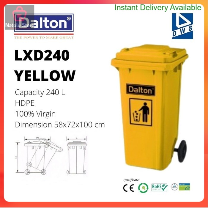 Jual Tempat Sampah Plastik Outdoor Terbaik DALTON Dustbin HDPE LXD240F Yellow 240Ltr Original ...