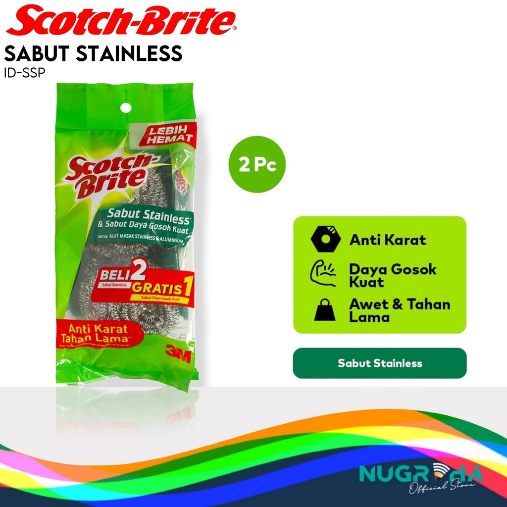 Jual 3M Scotch Brite Sabut Stainless Isi 2 ID-SSP | Shopee Indonesia