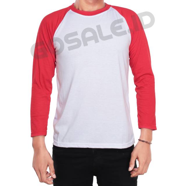 Jual Kaos Katun/Cotton Raglan Lengan Panjang PUTIH-MERAH COMBED 30'S ...