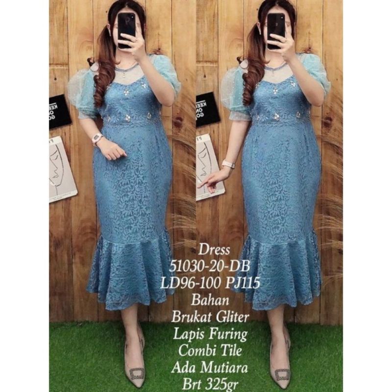 Jual Dress Brokat Wanita/Dress Pesta/Dress warna Biru | Shopee Indonesia