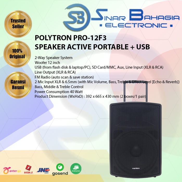 Jual POLYTRON PRO-12F3 SPEAKER ACTIVE PORTABLE + USB (NEW) (KHUSUS ...