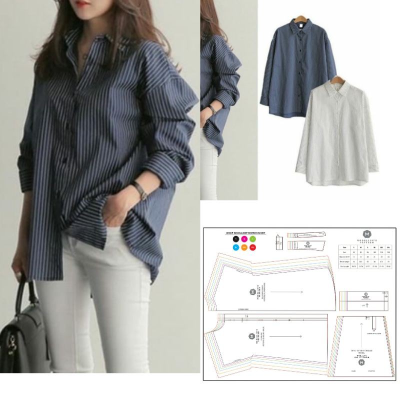 Jual Pola Kemeja Wanita Oversize 6 size (S-3XL) | Shopee Indonesia