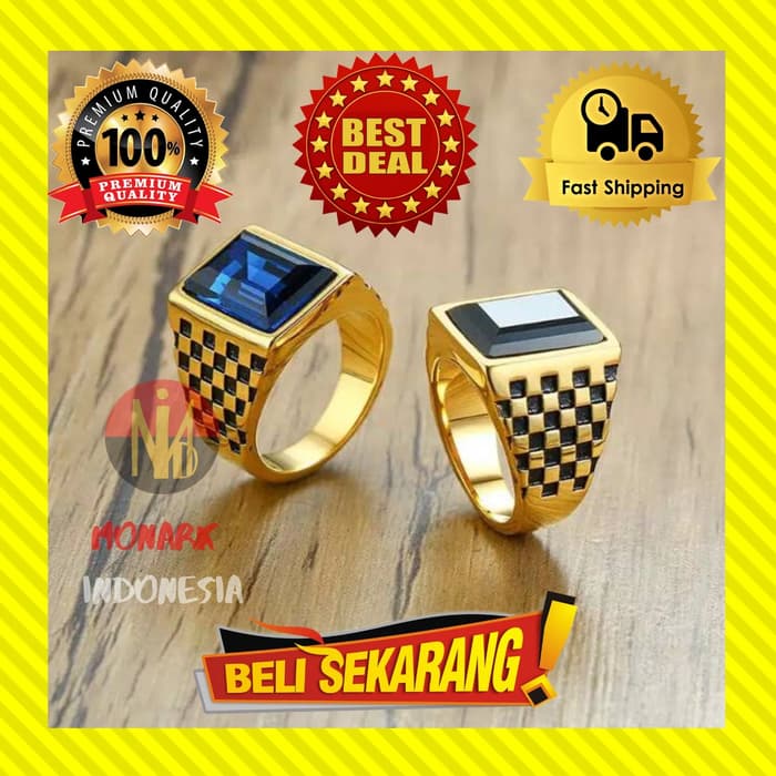 Jual CINCIN TITANIUM KOTAK EMAS SAFIR BATU BLUE TOPAZ BIRU PRIA PREMIUM ...