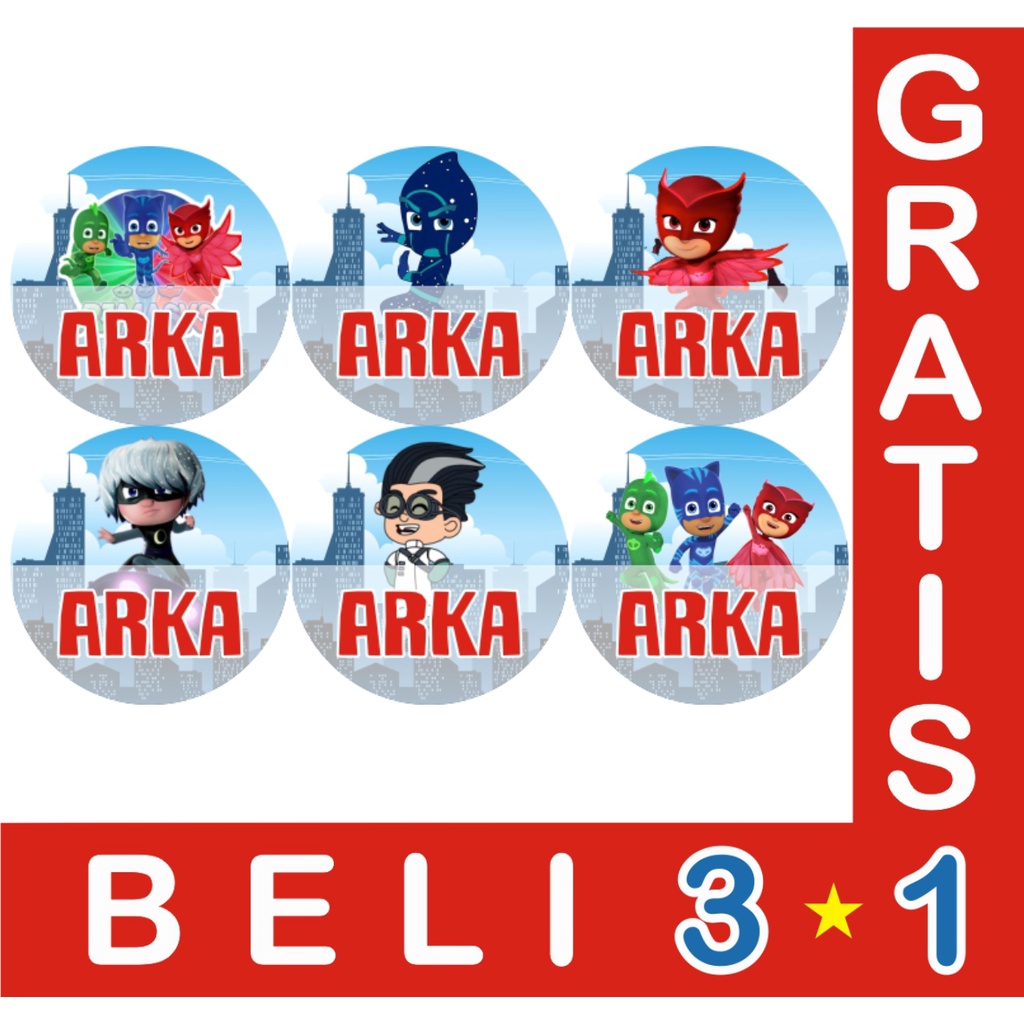 Jual STIKER LABEL NAMA WATERPROOF CIRCLE PJ MASKS | Shopee Indonesia