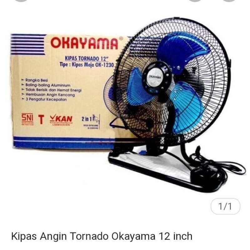 Jual Kipas angin besi Okayama Tornado 12 inch 2in1 bisa di meja atau di tembok baling 3 body ...