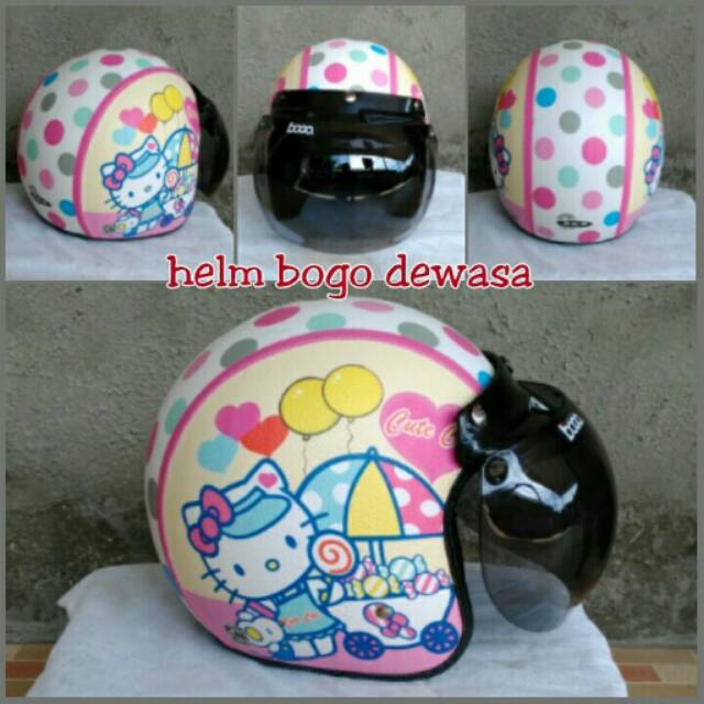Jual Helm Bogo Retro SNI gogo Kulit Hello Kitty | Shopee Indonesia