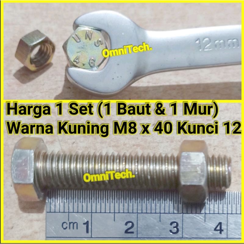 Jual Baut Mur Hex Hexagon BMK Kuning M8 x 40 mm 8x40 Kunci 12 Pitch 1,25 M8x40 Drat Halus UNS 4. ...