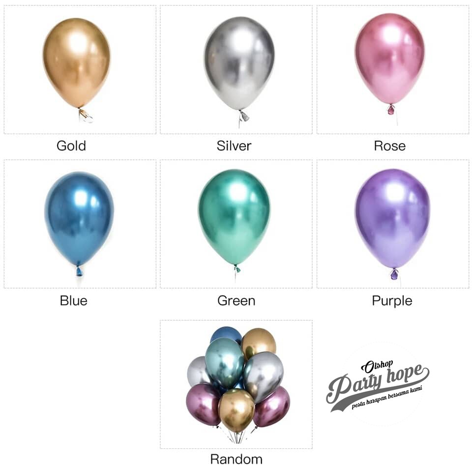 Jual Balon chrome isi 50 12 inch / Balon Latex Metalik Chrome / Metalic ...