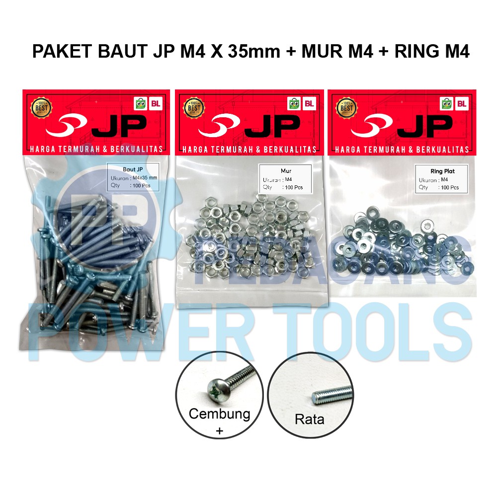 Jual PAKET 3 SET JP M 4x35 BAUT MUR RING PLAT M 4 x 35 MUR M4 ISI 100 PCS | Shopee Indonesia