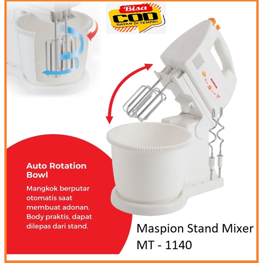 Jual Maspion Stand Mixer MT - 1140 Pengaduk Adonan 5 Kecepatan 100 ...