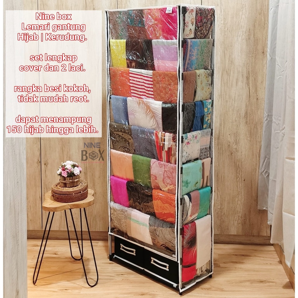Jual Nine Box rak hijab dengan cover transparant/ rak pasminah/ rak ...