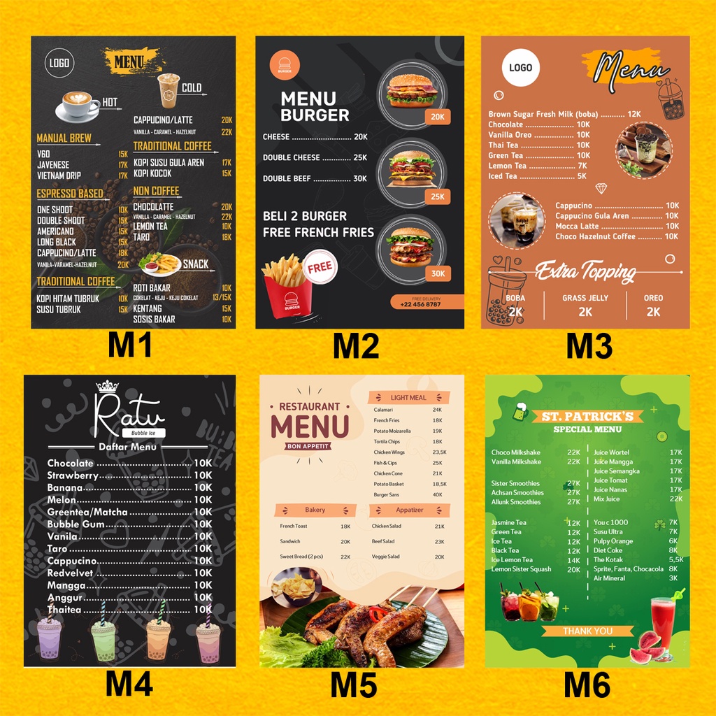 Jual MENU ANTI AIR / DAFTAR MENU / DAFTAR HARGA MAKANAN MINUMAN KEDAI ...