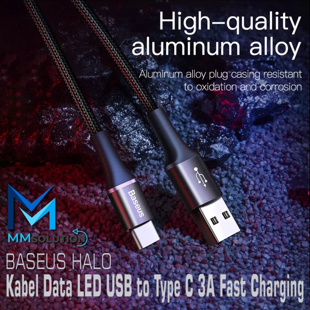 Jual BASEUS Halo Kabel Data LED USB Type C Cable Fast Charge 3A QC 3.0 | Shopee Indonesia