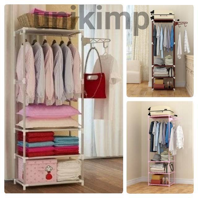Jual Rak Baju besi + Rak susun penyimpanan serbaguna X18 Lemari pakaian ...
