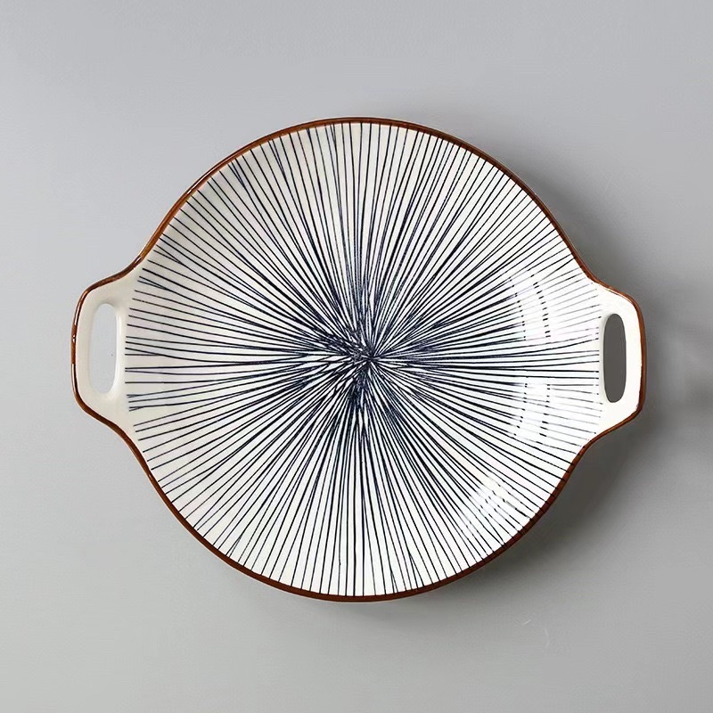 Jual Piring keramik bulat gagang telinga ukuran 9 inch design jepang ...