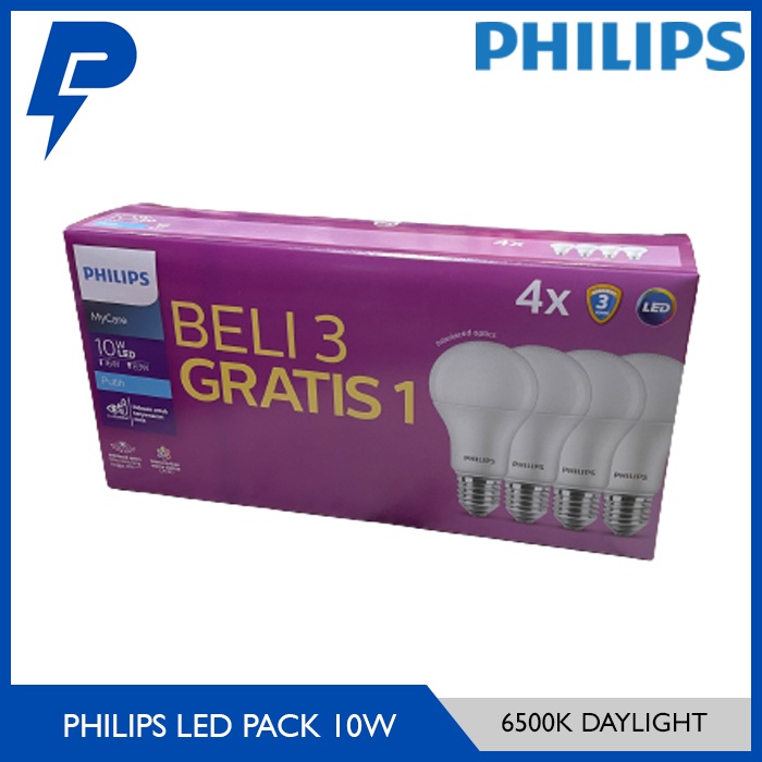 Jual PHILIPS LED BULB PACK 10W (beli 3 gratis 1) | Shopee Indonesia