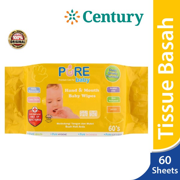 Jual Purebaby Hand&mouth baby wipe's 60's Food grade / Baby wipes ...