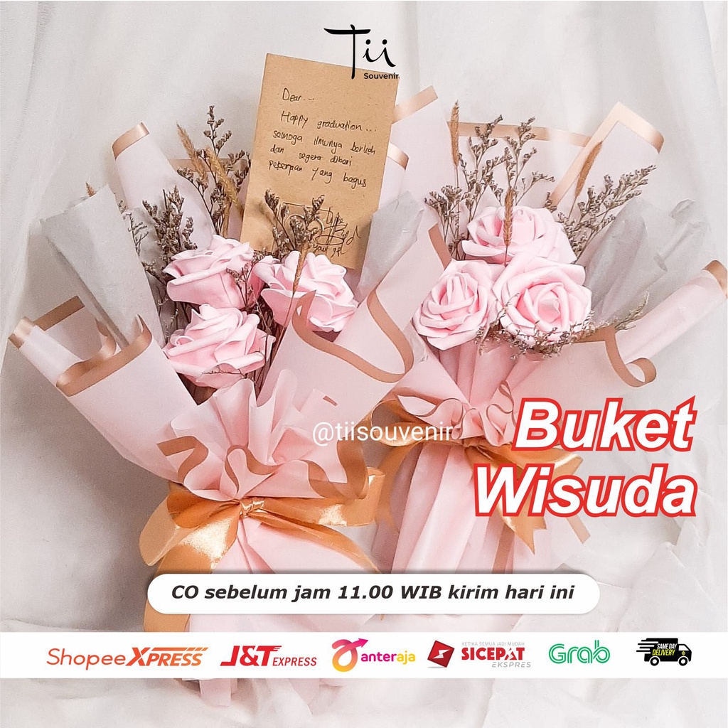 Jual Buket Kado Wisuda Anniversary Graduation 3 Pcs Bunga Spons ...