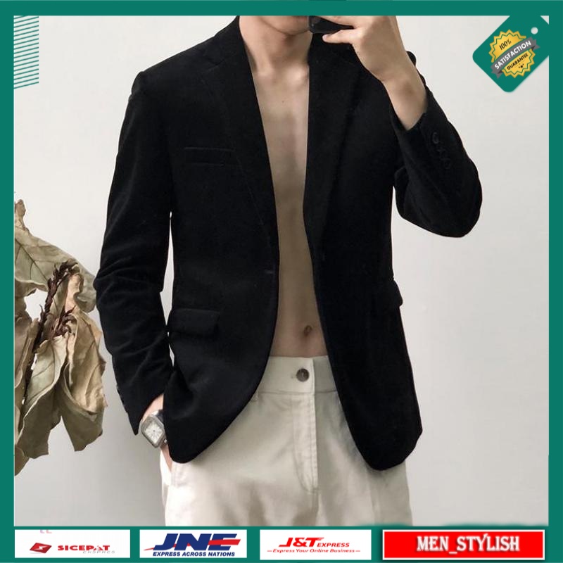 Jual Blazer Pria Casual Premium Dark Green Retro Velour Blazers Mens ...