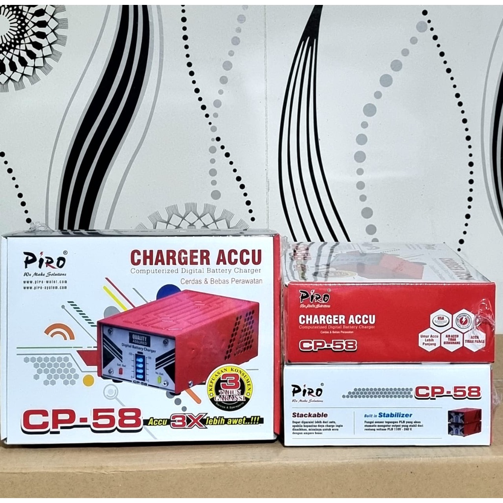 Jual Charger Accu PIRO CP 58 / CP58 Charger Aki Digital Full Otomatis | Shopee Indonesia