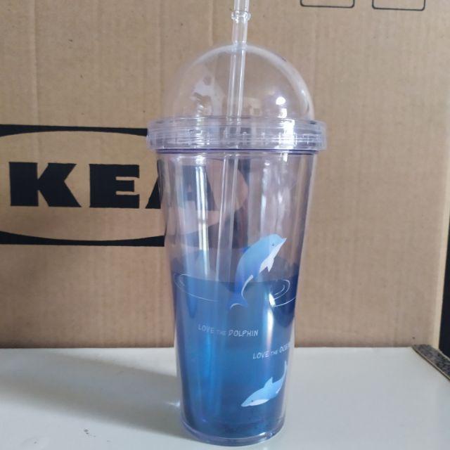 Jual Miniso Tumbler / Miniso Dolphin Double Wall Cup With Straw / Glass ...