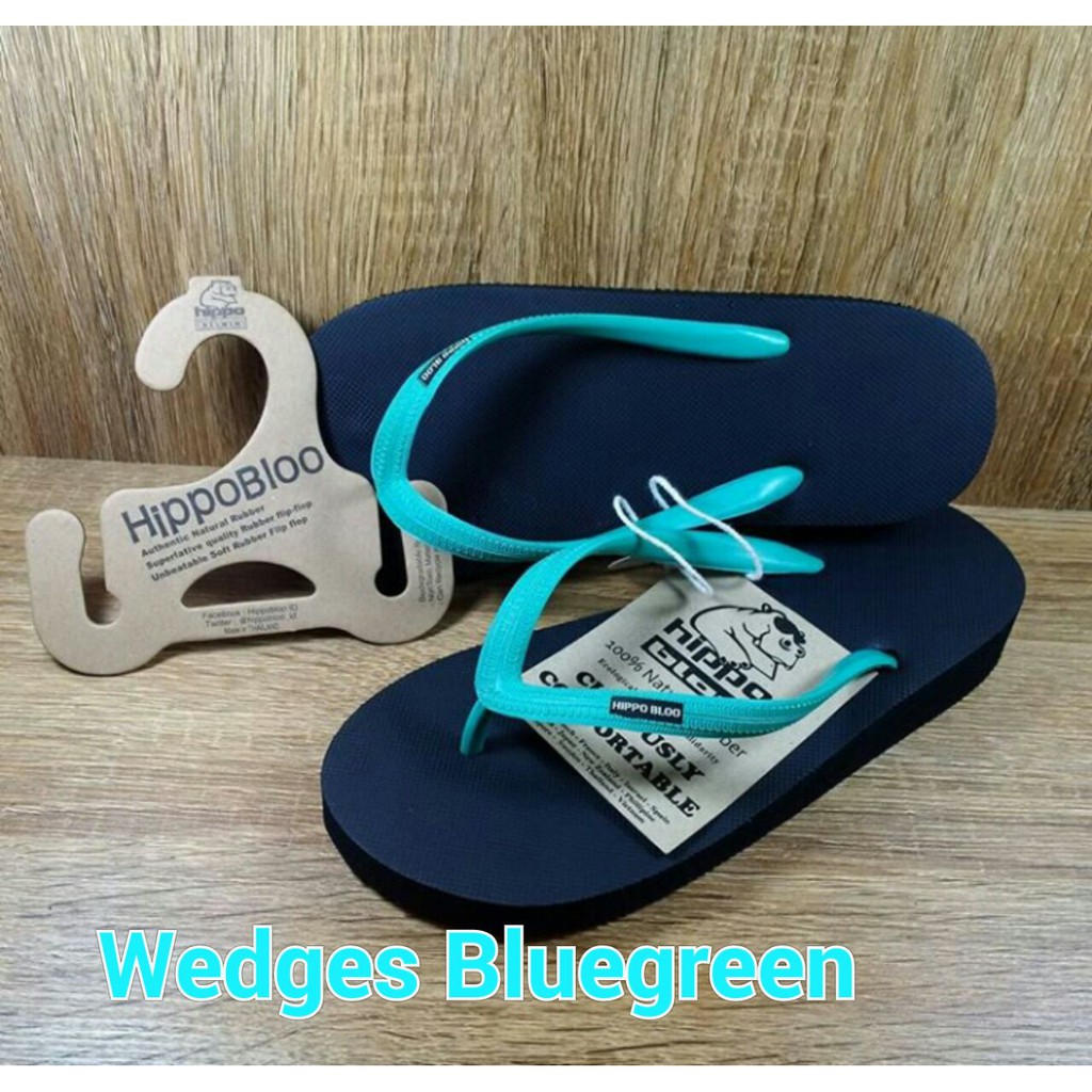 Jual HippoBloo Flip Flop Sendal Jepit Wedges Blue Green (Turqoise) | Shopee Indonesia