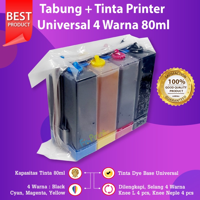 Jual Tabung tinta 4 warna 80 ml Printer Modif infus Canon Epson HP ...