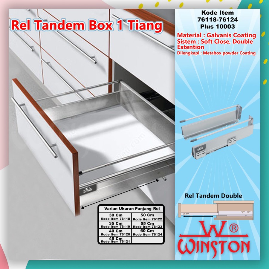 Jual Rel / Rail Laci TANDEM BOX WINSTON Soft Close Double Track 1 TIANG ...