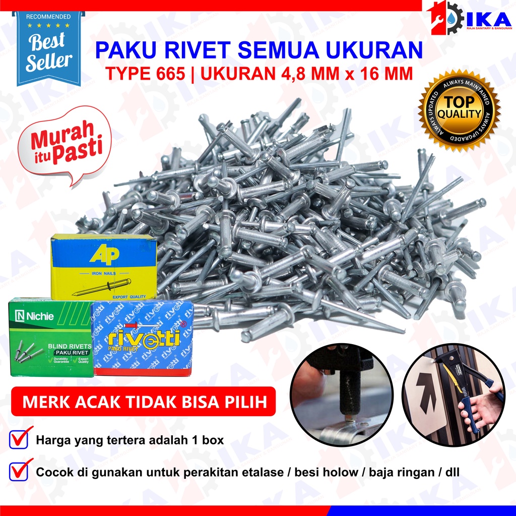 Jual Paku Blind Rivet SIP Brand/ AP / Nichie Paku rivet ripet 1 kotak ...