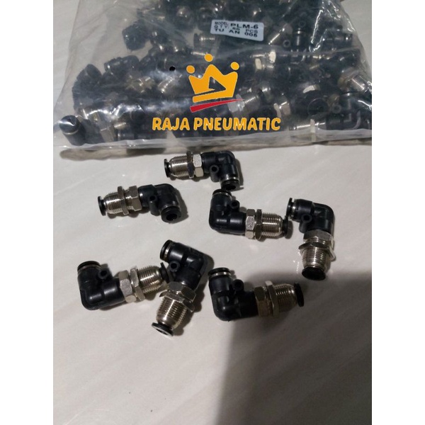Jual FITTING NEPEL ANGIN BULKHEAD ELBOW BLACK PLM-6 BUAT SELANG OD 6MM KIRI KANAN | Shopee Indonesia