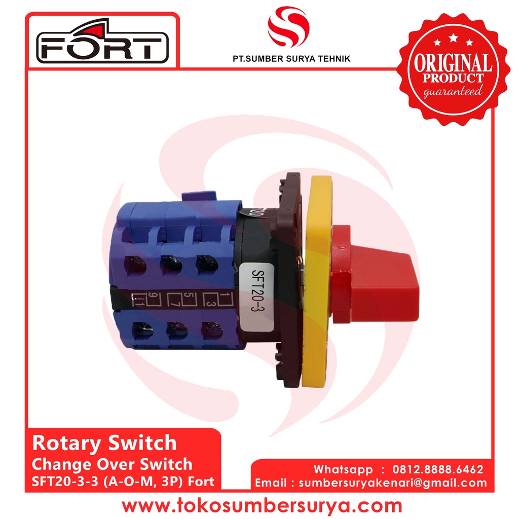 Jual Rotary Switch SA16 / SFT-20 Series SFT20-3-3 A-O-M, 3P Fort ...