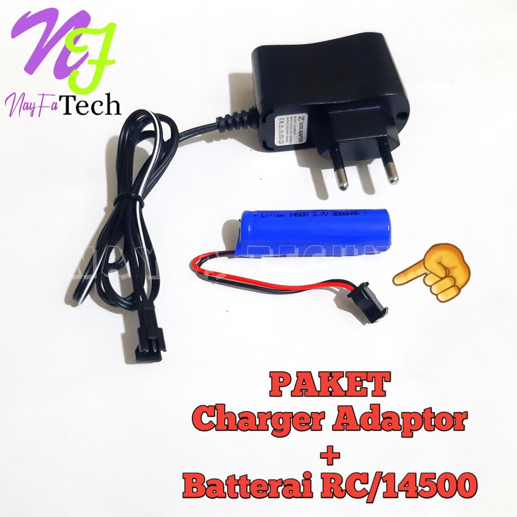 Jual Paket Adaptor Charger + Batterai RC Type Li-ion14500 Ni-Cd 3.7v ...