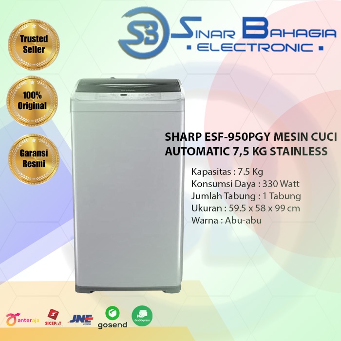 Jual SHARP ESF-950PGY MESIN CUCI AUTOMATIC 7,5 KG STAINLESS ( Khusus Bandung) | Shopee Indonesia