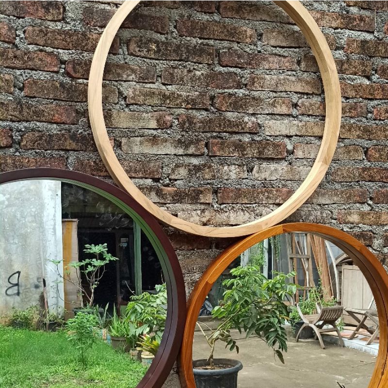 Jual F100 Frame Cermin Bulat Aesthetik Kayu Jati Solid | Shopee Indonesia