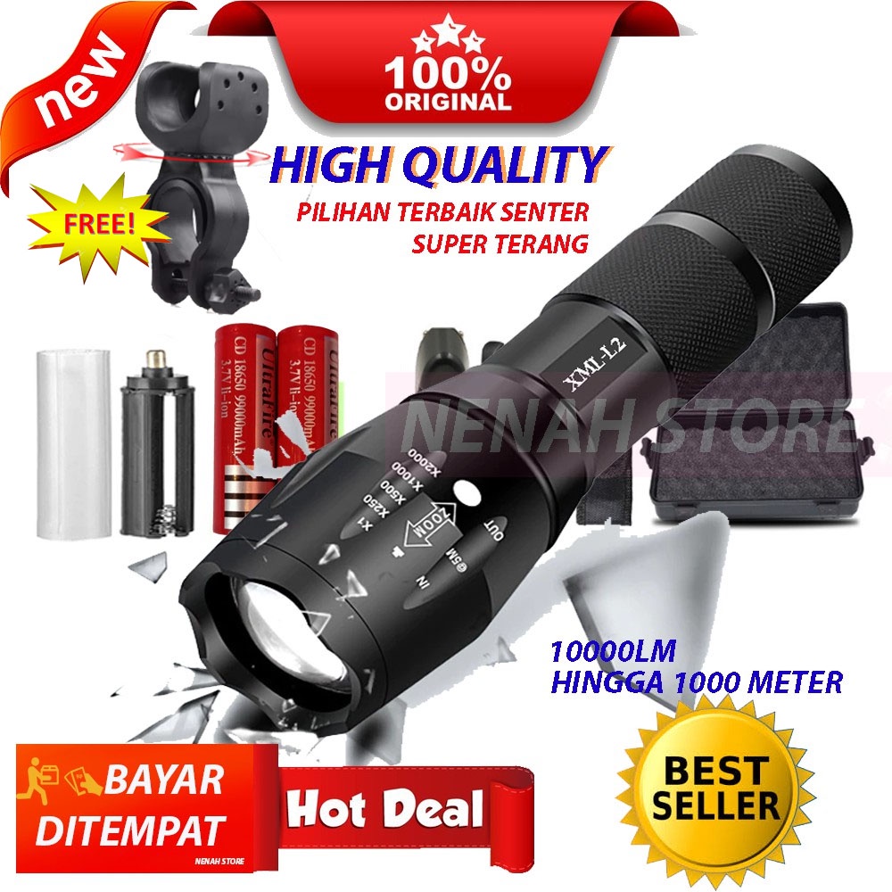 Jual Paket Senter 10.000 Lumens Original Best Quality Senter Gunung LED ...