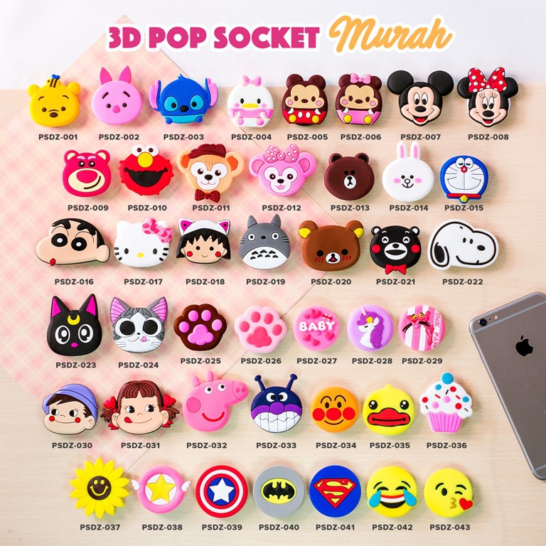 Jual [PART 1: 01-20] POP SOCKET HP 3D SOKET MURAH KARAKTER / PVC MOTIF ...