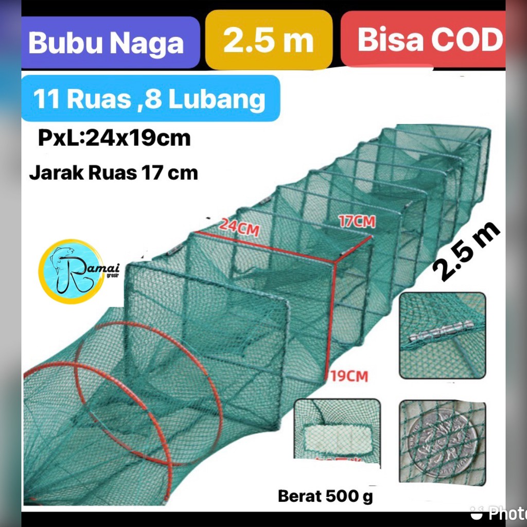 Jual Jaring Perangkap Udang Ikan Lipat Portable 11 Ruas 2,5 Meter ...