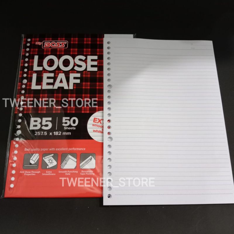 Jual [B5-GARIS] Big Boss Loose Leaf B5 50 Sheets Lembar Garis-Garis | Kertas Isi Binder | Shopee ...