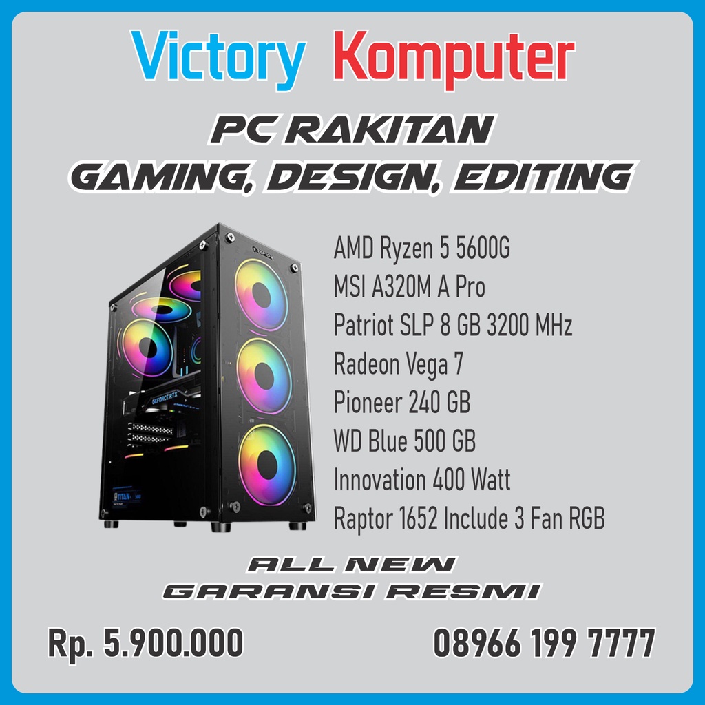 Jual PC Rakitan AMD Ryzen 5 Gaming Design Render Editing Live Streaming ...