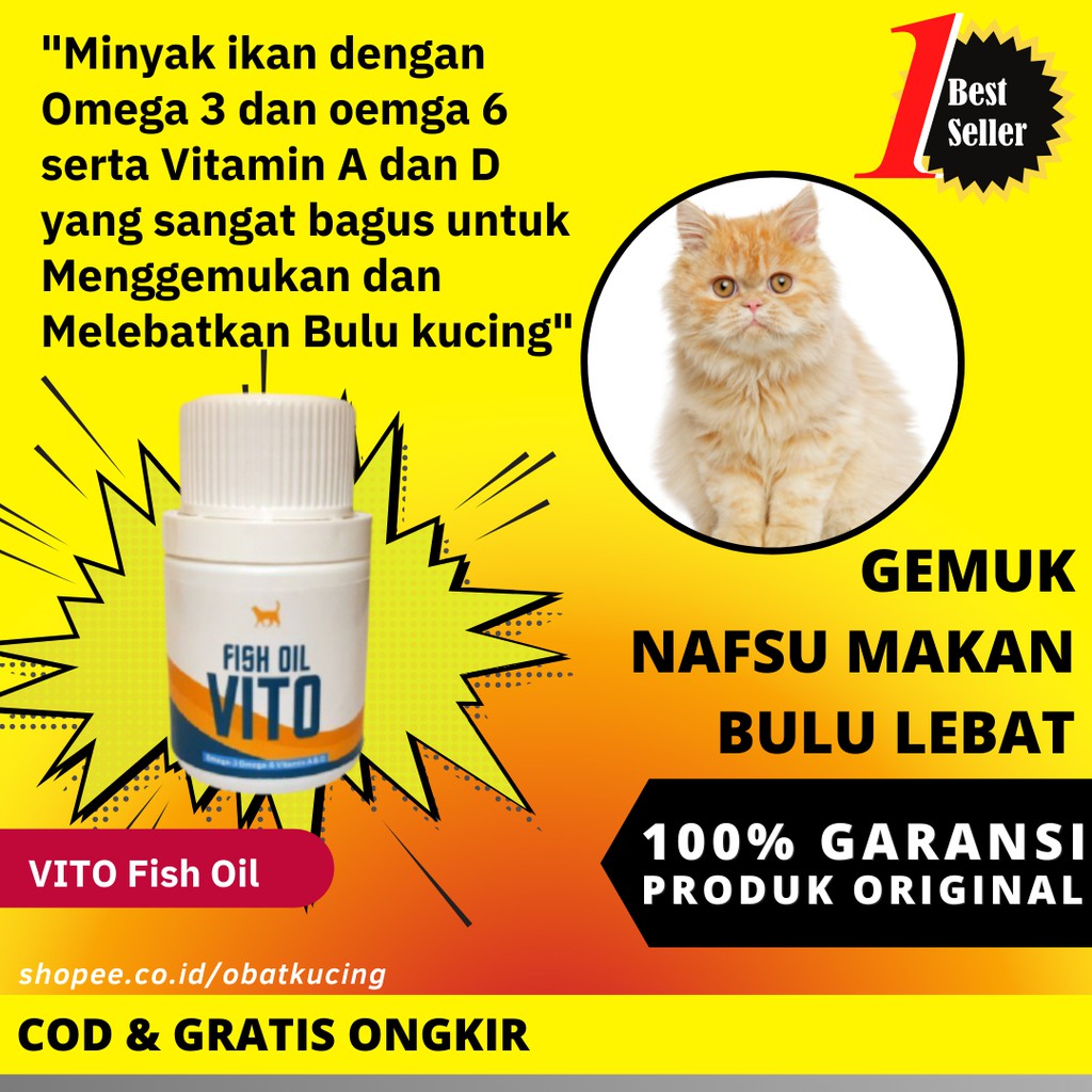 Jual Penggemuk Kucing Vito Fish oil Premium Minyak ikan untuk membantu ...