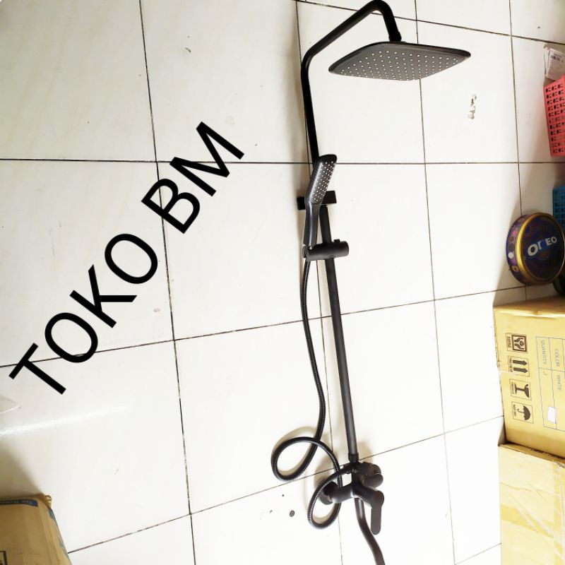 Jual shower set dinding black/shower coloumn panas dingin hitam doff ...