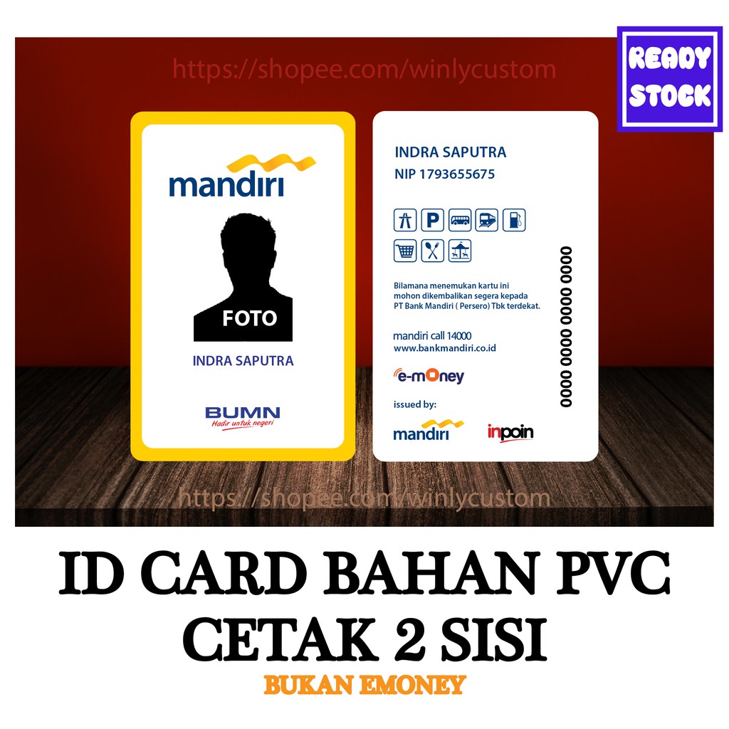Jual CUSTOM KARTU PVC DESIGN ID CARD BANK MANDIRI KUNING BAHAN PVC - 2 SISI | Shopee Indonesia